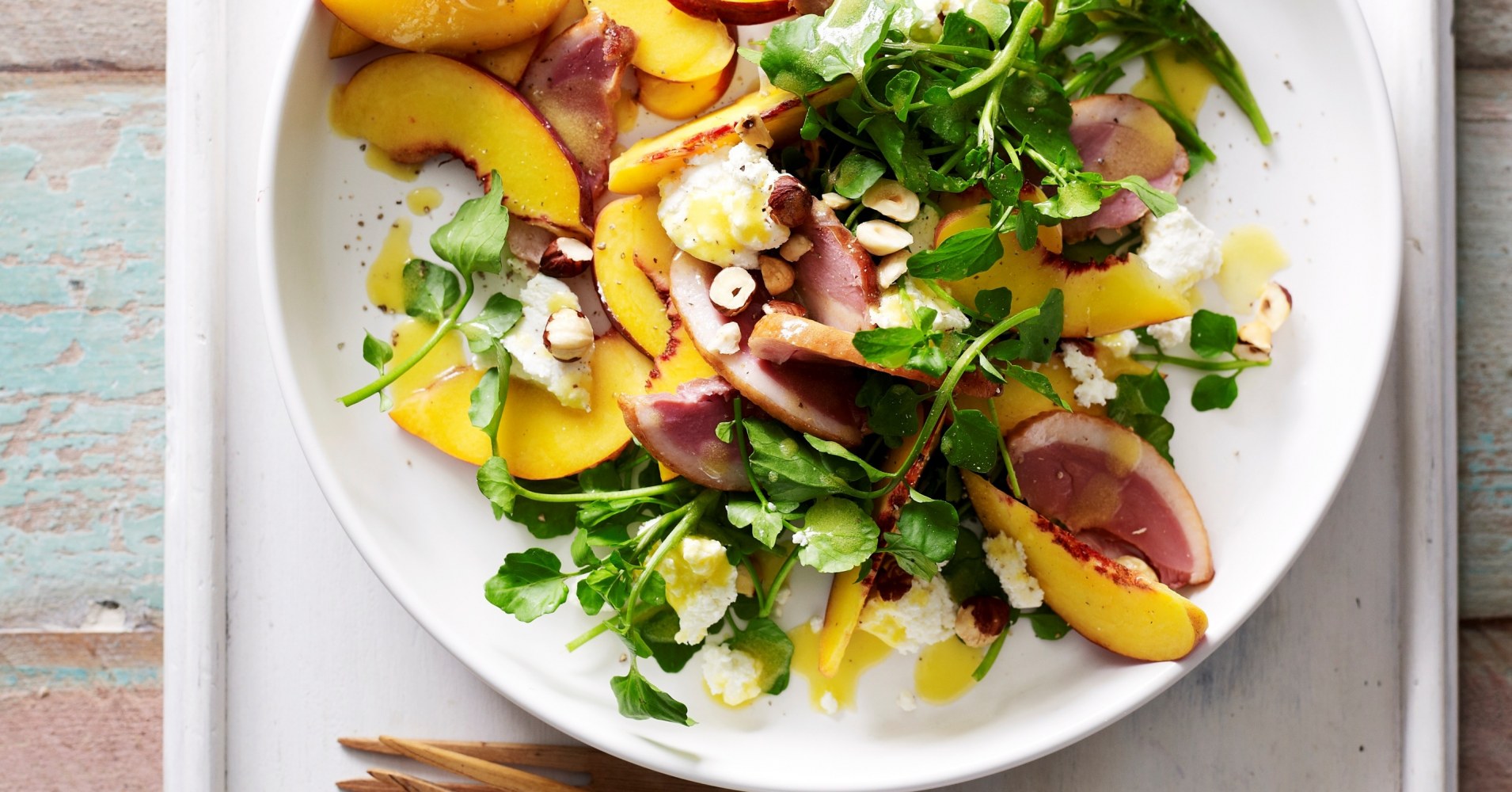 Smoked Duck and Peach Salad Recipe | myfoodbook